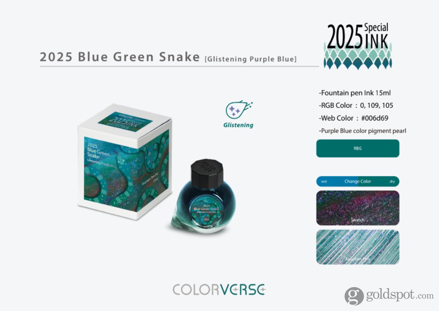 Colorverse 2025 Special Series Bottled Ink in Blue Green Snake Glisten ...