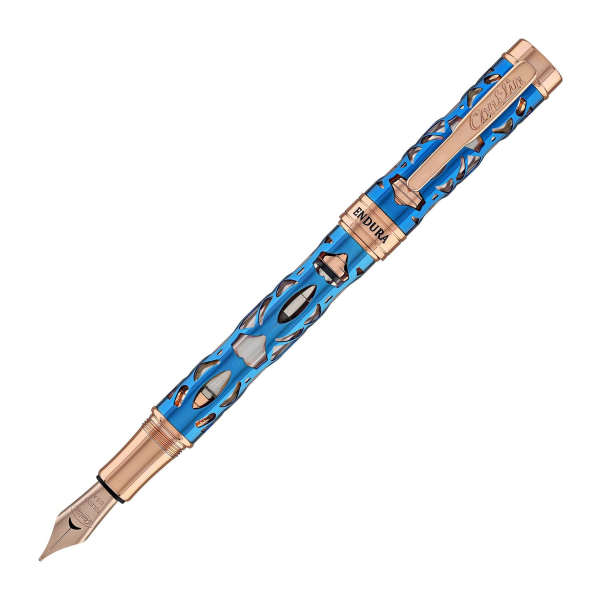 Conklin Endura Deco Crest Fountain Pen in Demo Blue with Rosegold Trim ...