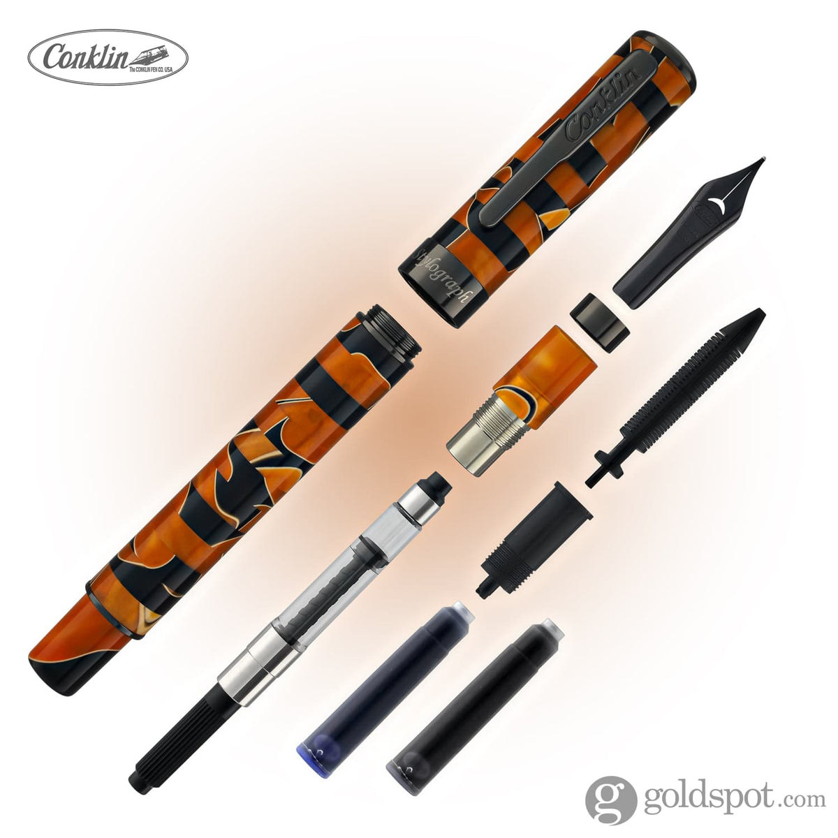 Conklin Stylograph Mosaic Fountain Pen in Orange/Black - Goldspot Pens