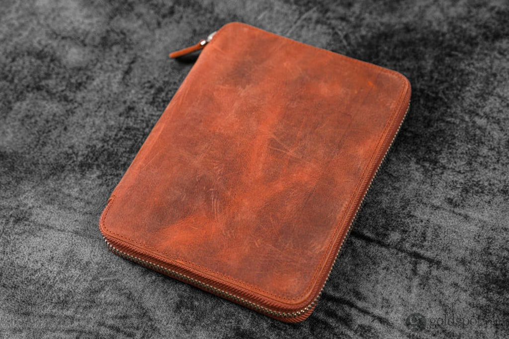 Galen Leather Zippered A5 Notebook Folio in Crazy Horse Orange ...