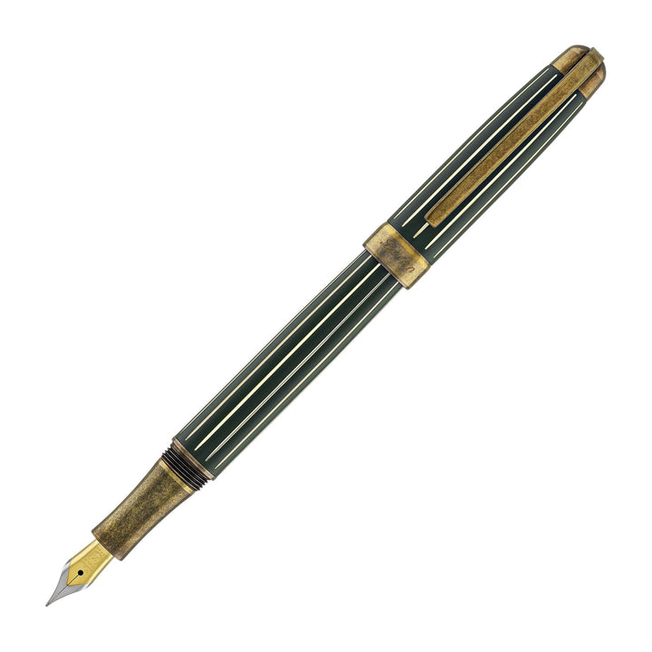 Laban Antique II Fountain Pen in Green with Lines - Goldspot Pens