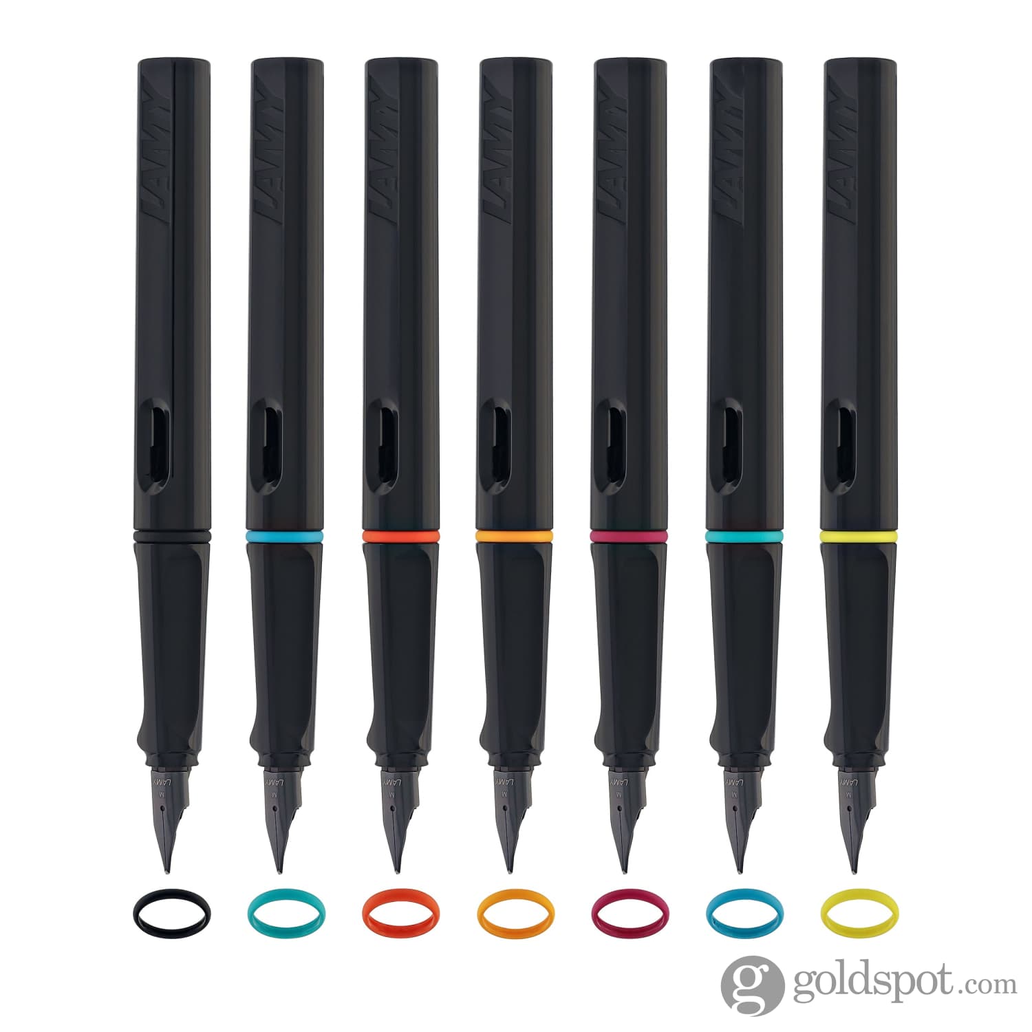 Lamy Safari Fountain Pen In All Black Multi Ring Set Special Edition ...