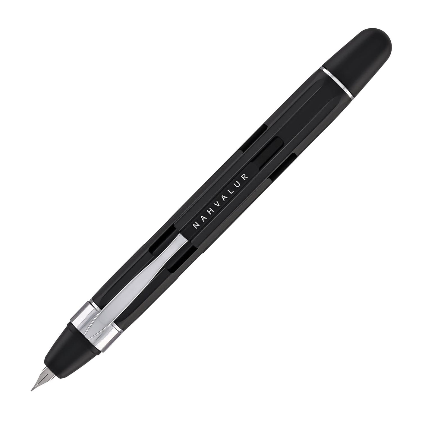 Nahvalur Eclipse Retractable Fountain Pen in Black with Silver Trim ...