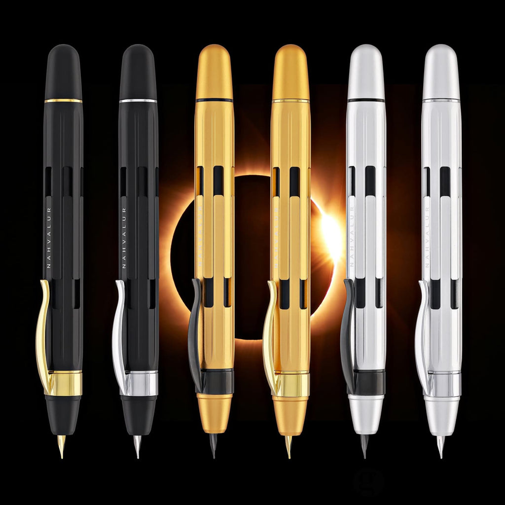 Nahvalur Eclipse Retractable Fountain Pen in Black with Silver Trim ...