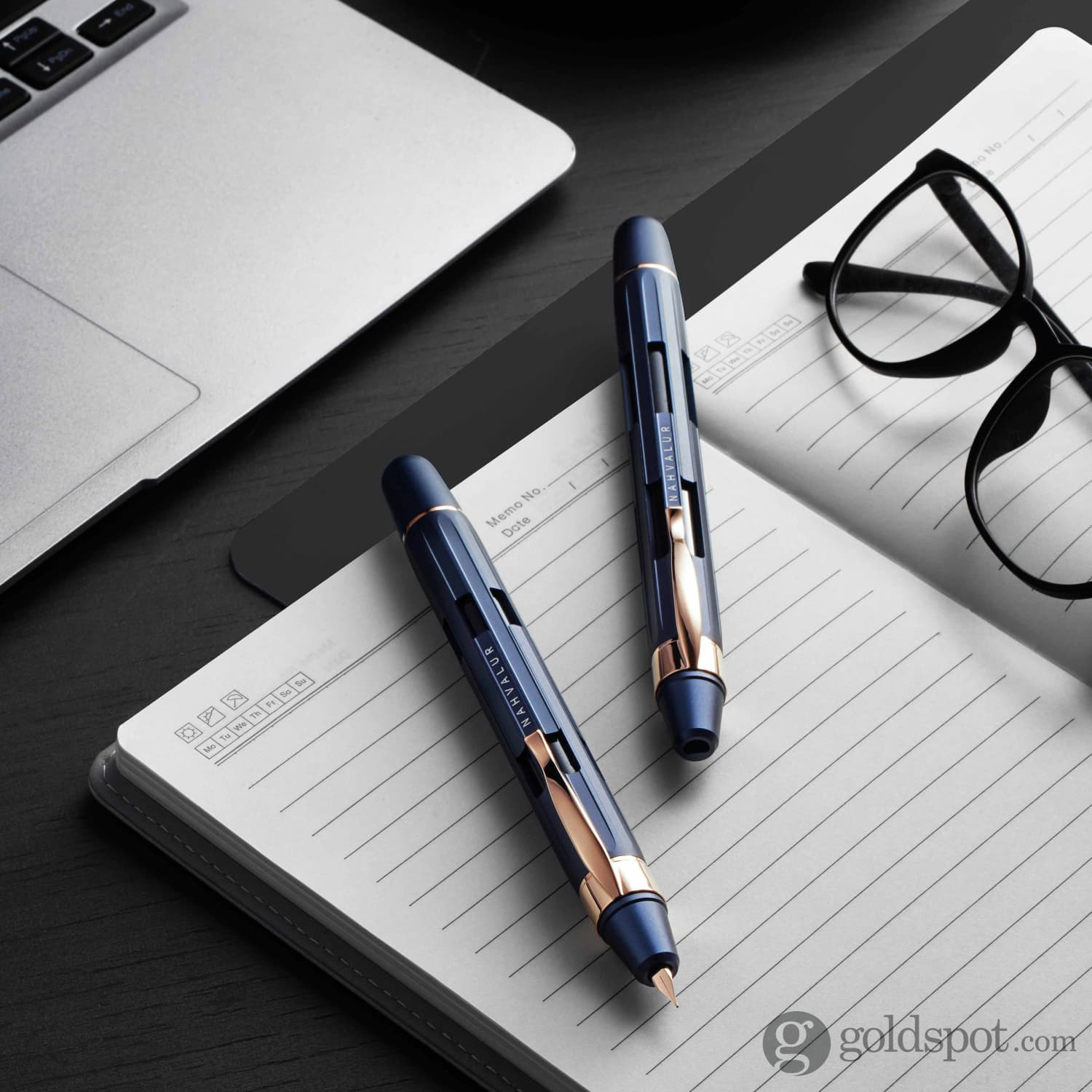 Nahvalur Eclipse Retractable Fountain Pen in Cobalt with Rose Gold Tri ...