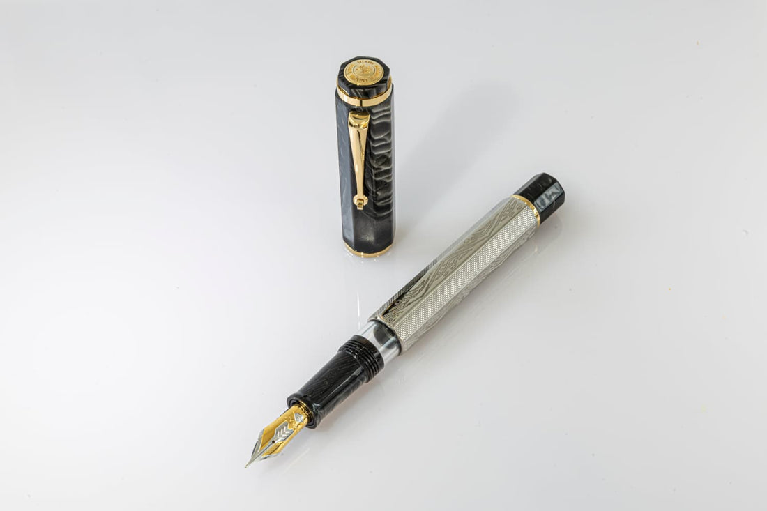 Omas Cobra Fountain Pen in Silver Guilloché - 14K - Goldspot Pens