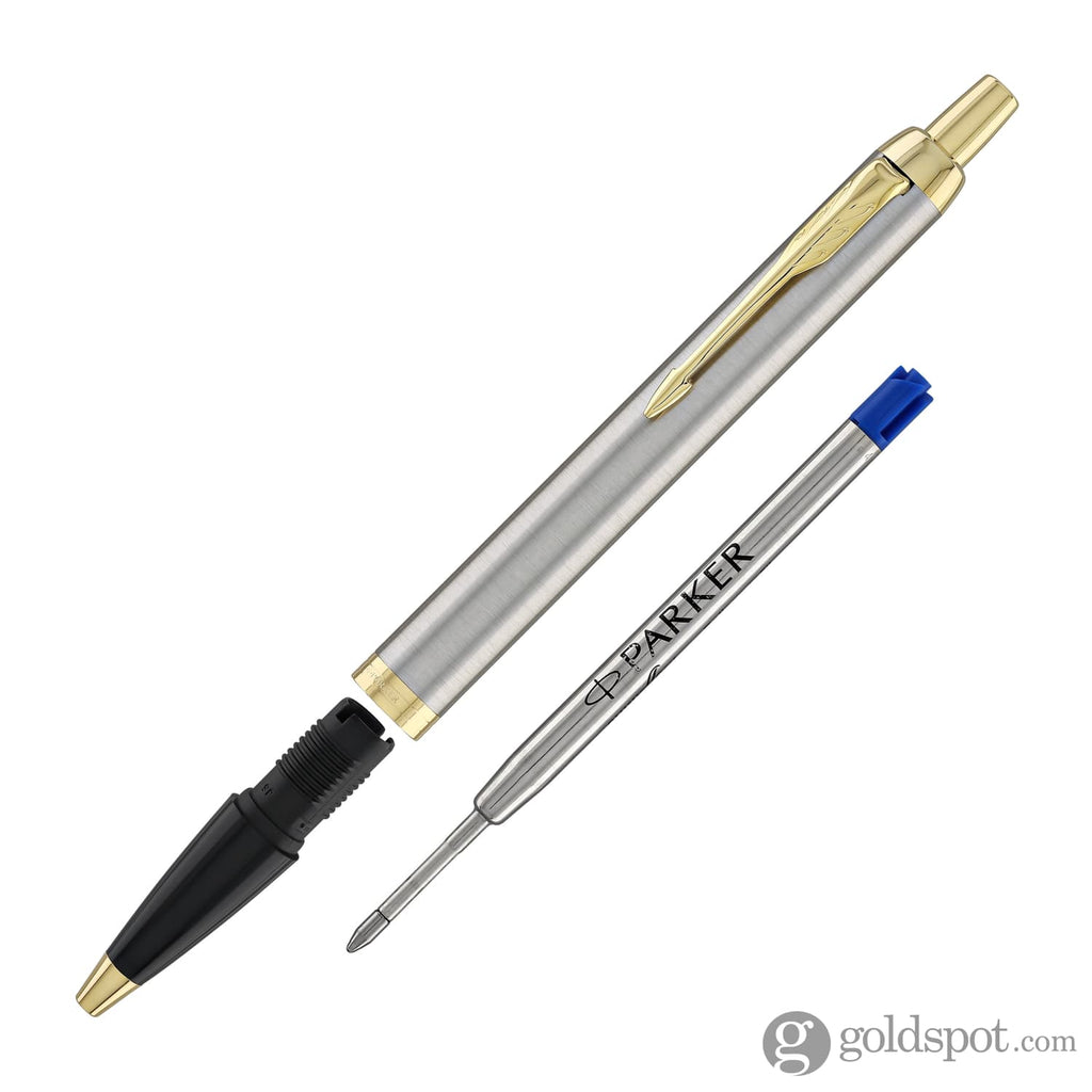 Parker IM Ballpoint Pen in Brushed Metal Gold Trim - Goldspot Pens