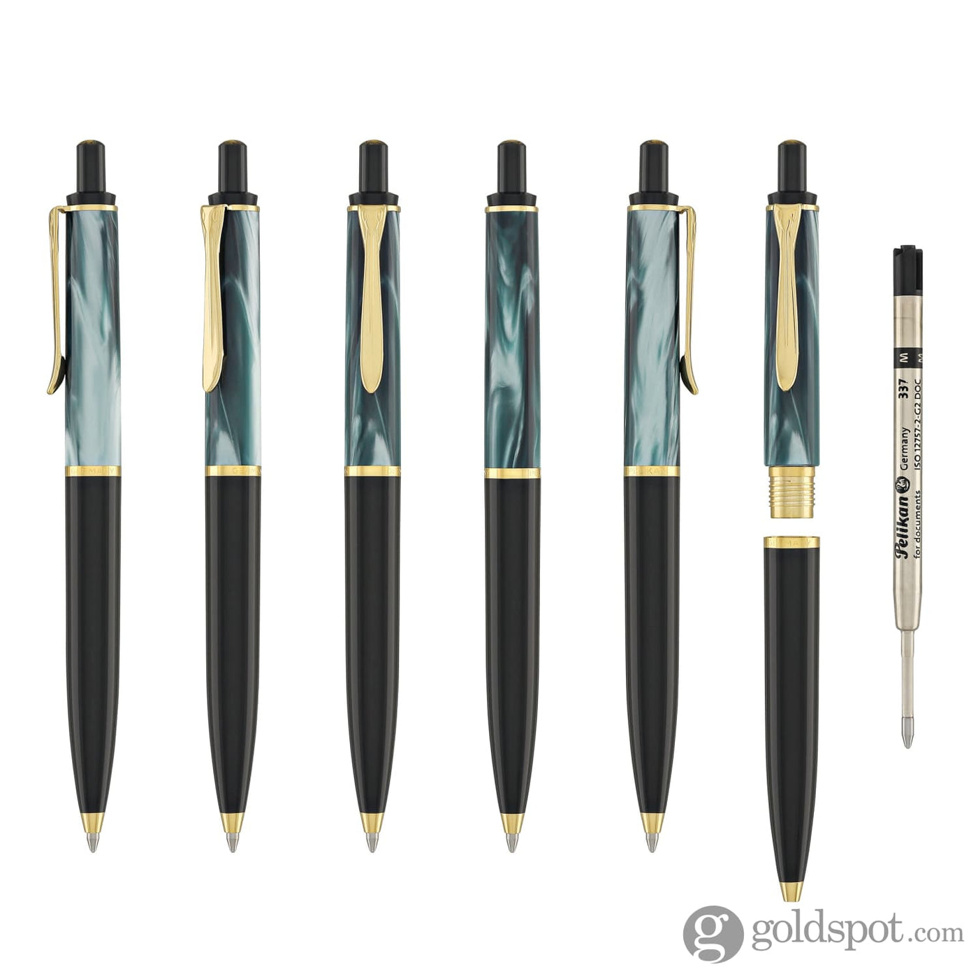 Pelikan K200 Series Ballpoint Pen in Green Marbled with Gold Trim ...