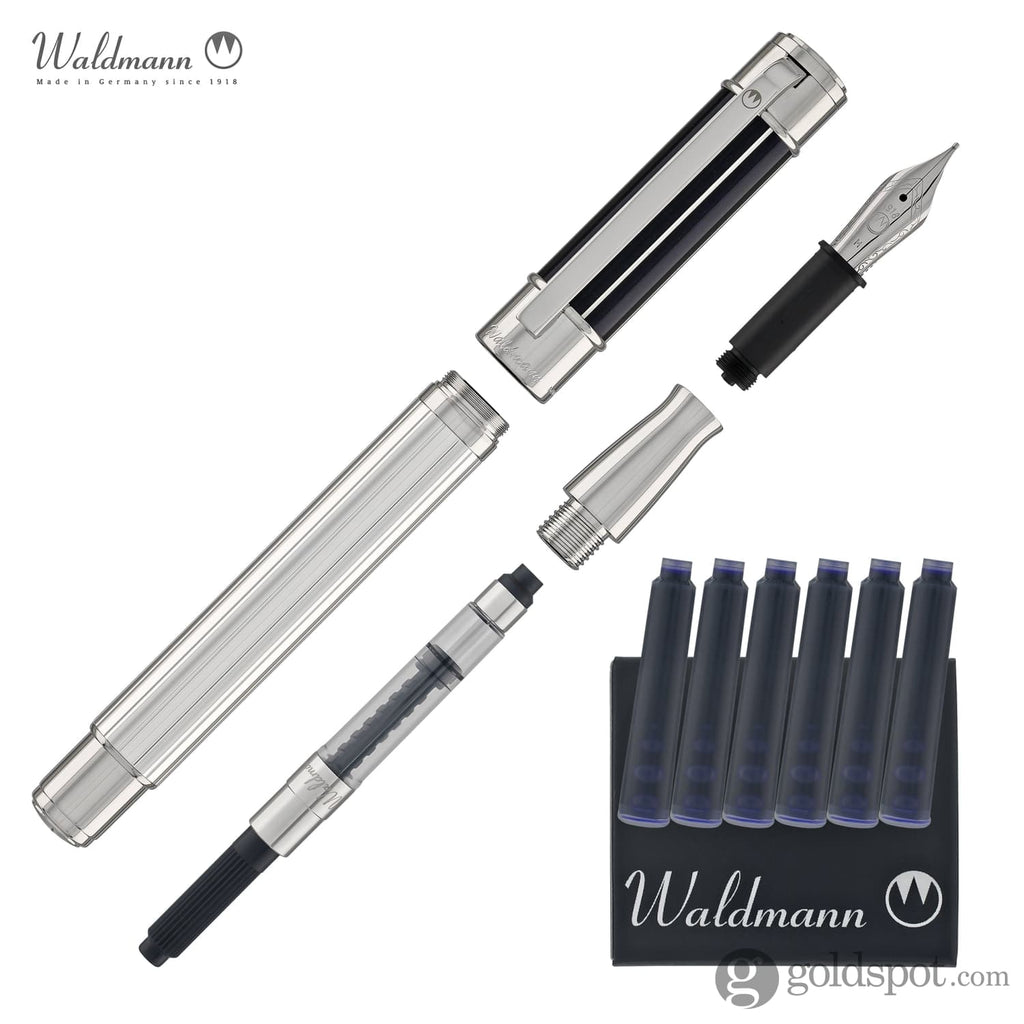 Waldmann Commander 23 Fountain Pen in Sterling Silver and Blue Lacquer ...