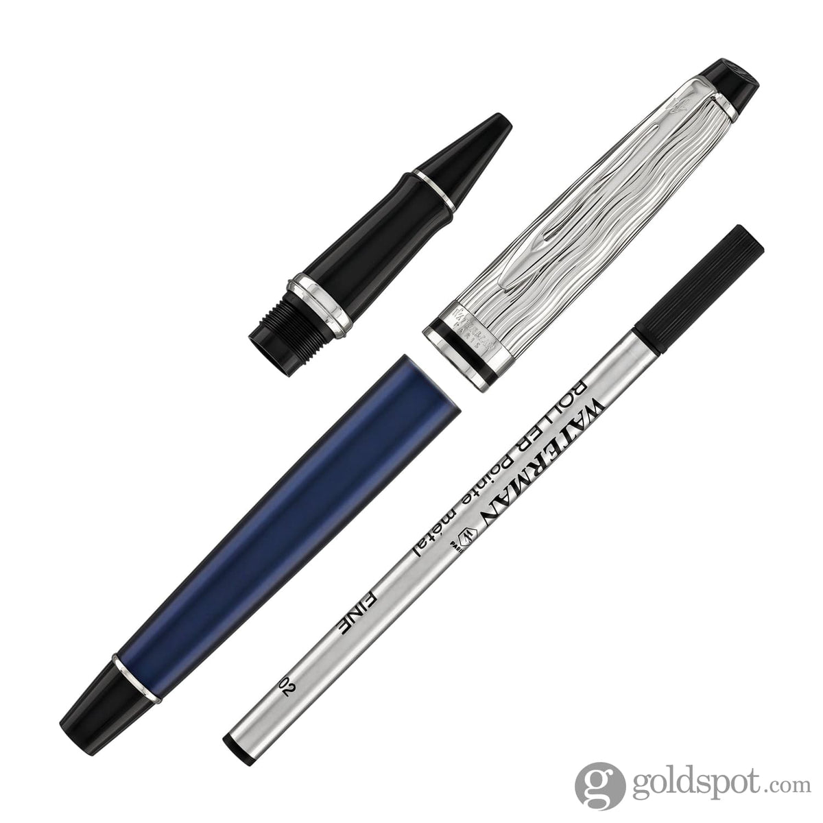 Waterman Expert Deluxe Rollerball Pen in Metallic Blue with Chrome Tri ...