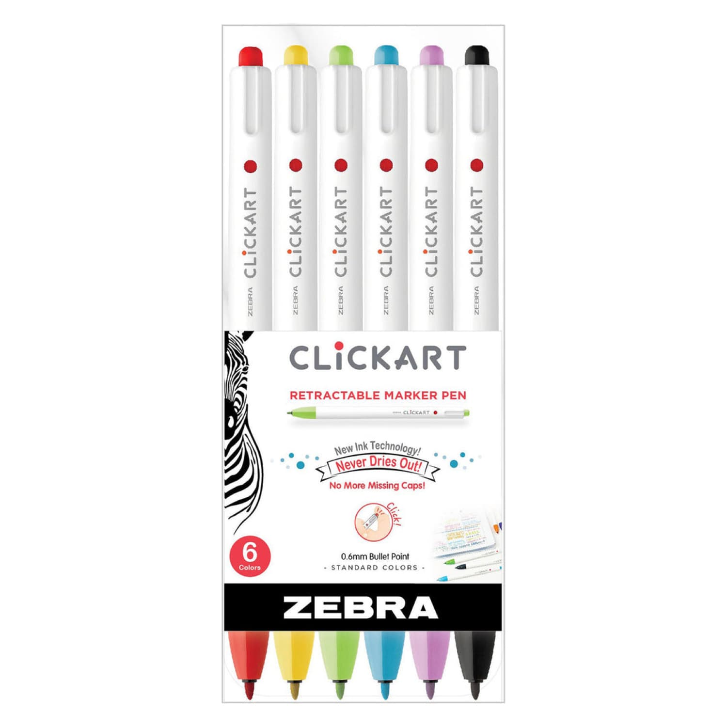 Zebra ClickArt 0.6mm Retractable Felt Tip Marker in Assorted Colors ...