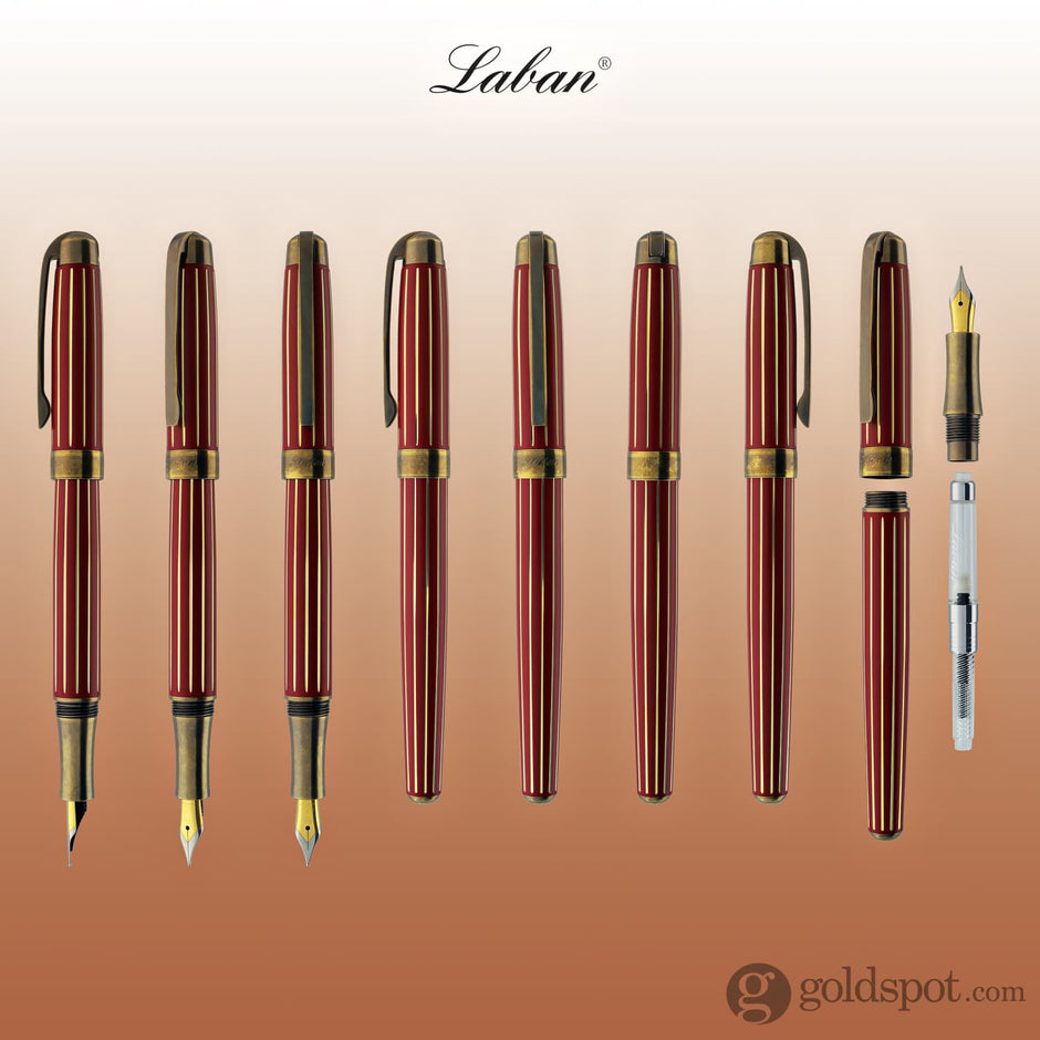 Laban Antique II Fountain Pen in Red with Gold Lines - Goldspot Pens