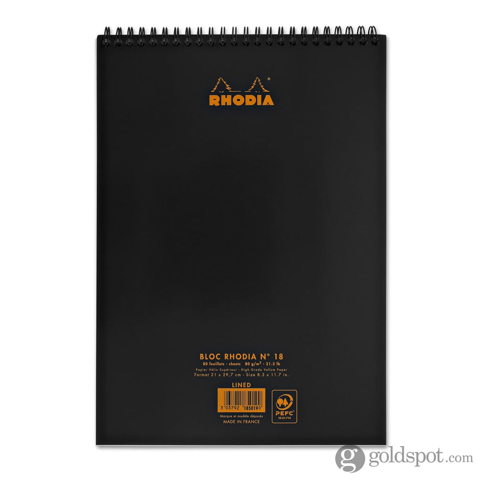 Rhodia Wirebound Lined Paper Pad in Black - 8.25 x 12.5 - Goldspot Pens